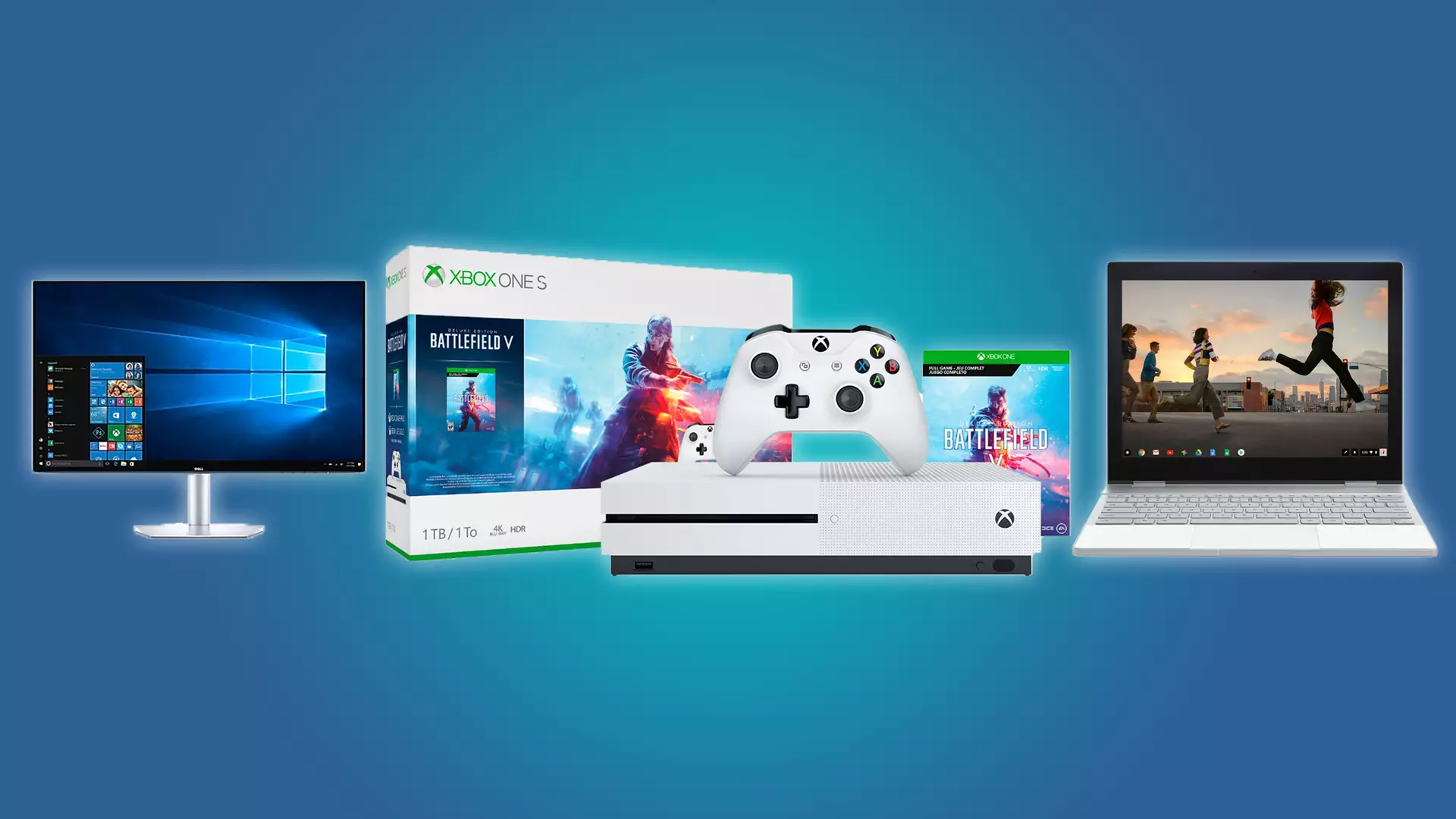 Bargeinion Dyddiol: Maes Brwydr Xbox One S + V am $170, Google Pixelbook am $619, Monitor 23.8 ″ am $85, a Mwy
