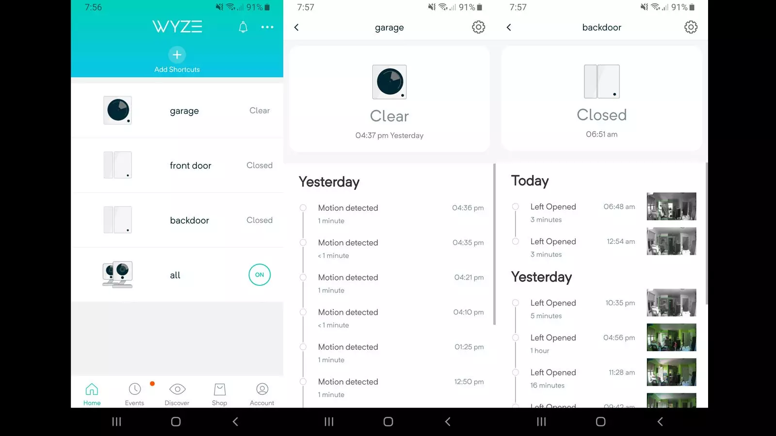 Wyze-App zeigt Installationen und Benachrichtigungen an.