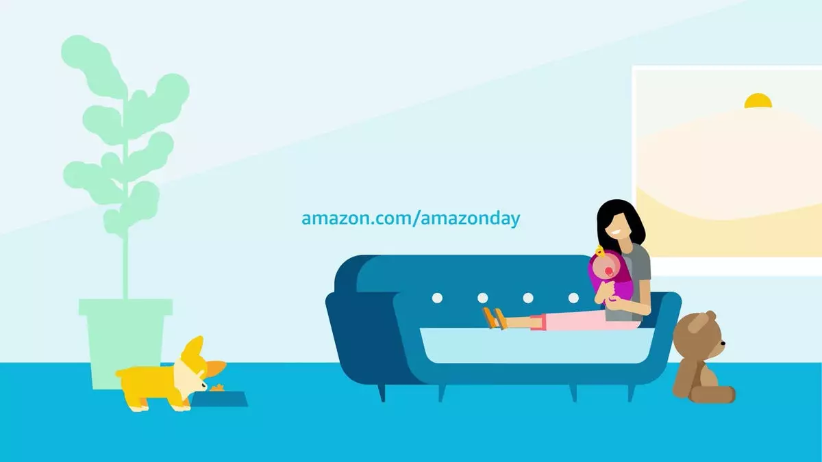 සෝෆා මත වාඩි වී සිටින කාන්තාවක් සමඟ Amazon Day Graphic