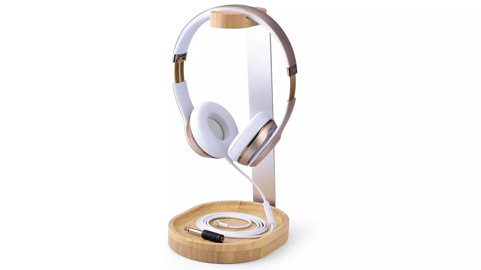 Закачалката за стойка за слушалки Avantree Universal е с модерен дизайн от дърво и алуминий