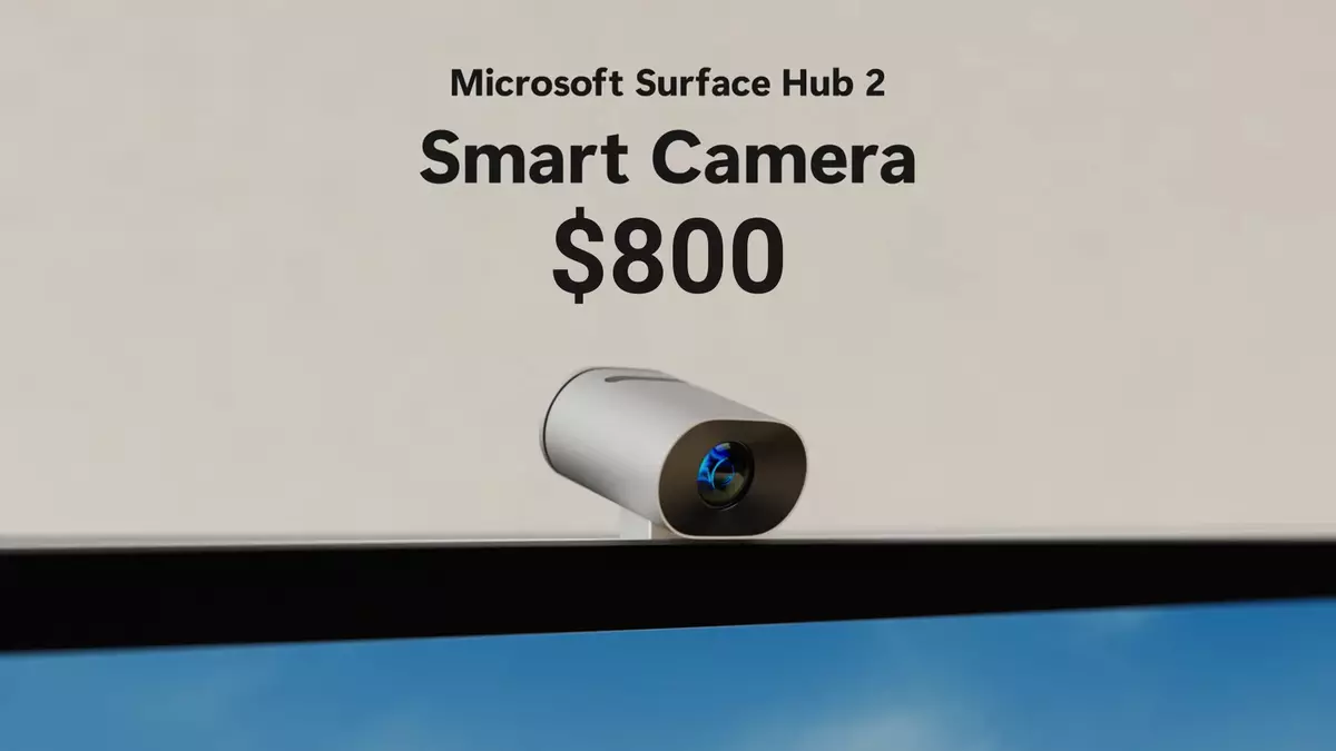 Camera inteligentă Microsoft Surface Hub pe un afișaj pentru conferințe inteligente Surface Hub 2.