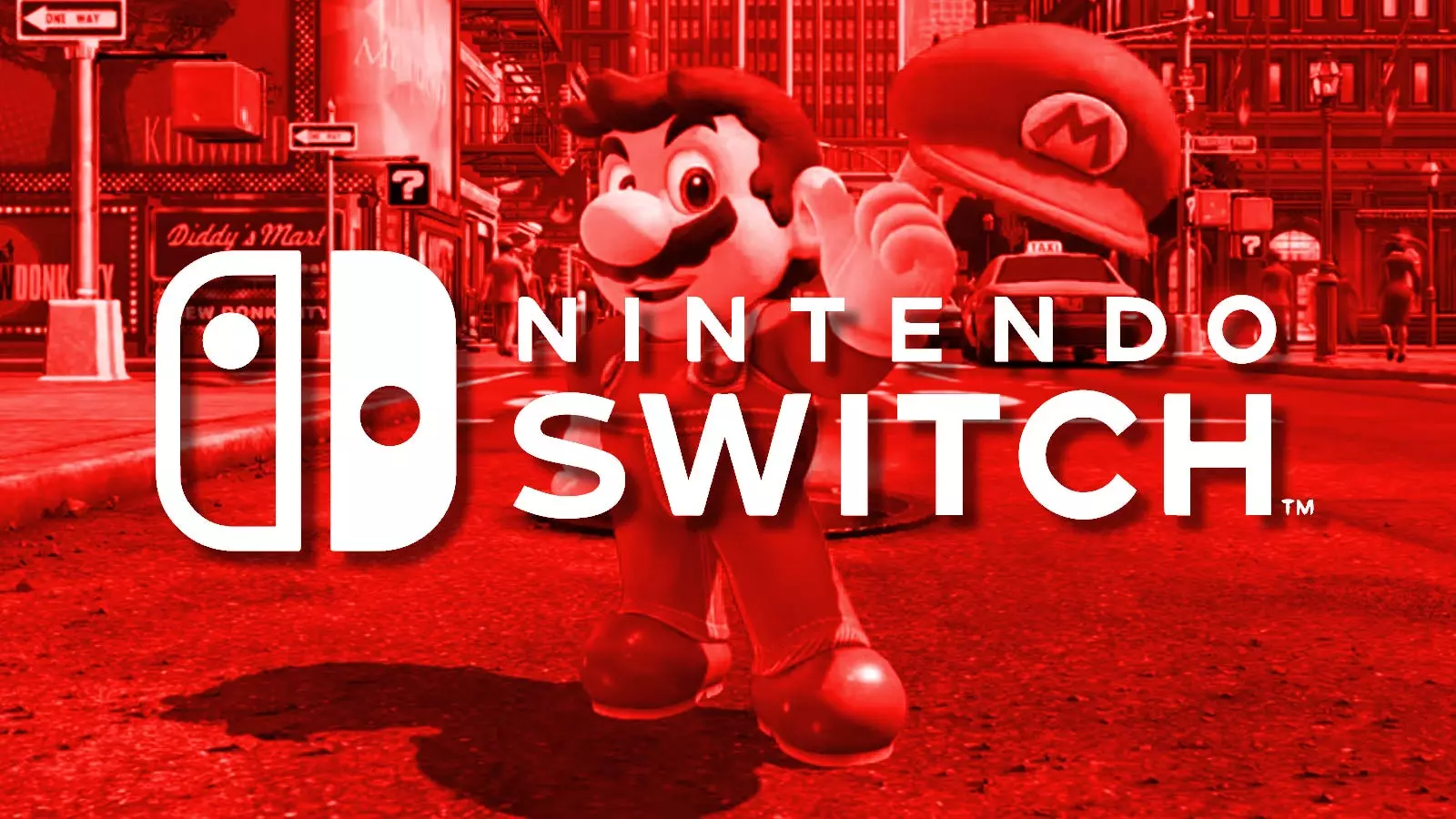 sarin'ny Super Mario Odyssey miloko mena misy marika Nintendo Switch eo anoloana