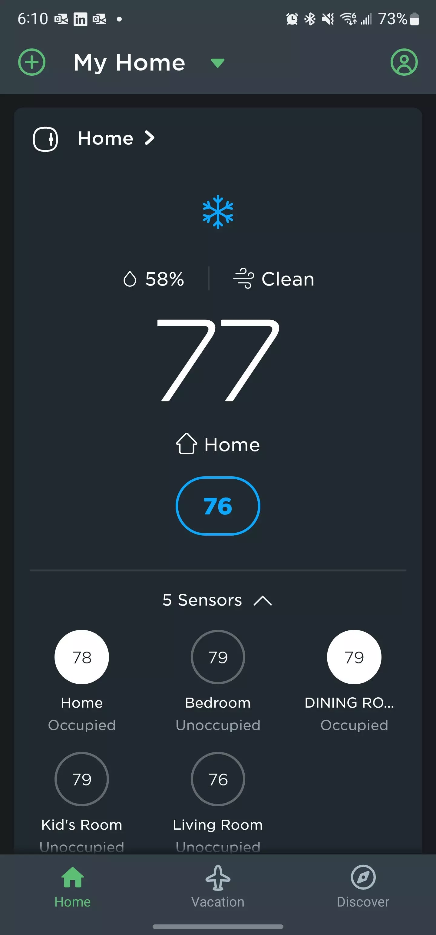 Aplikacija ecobee koja prikazuje trenutnu temperaturu