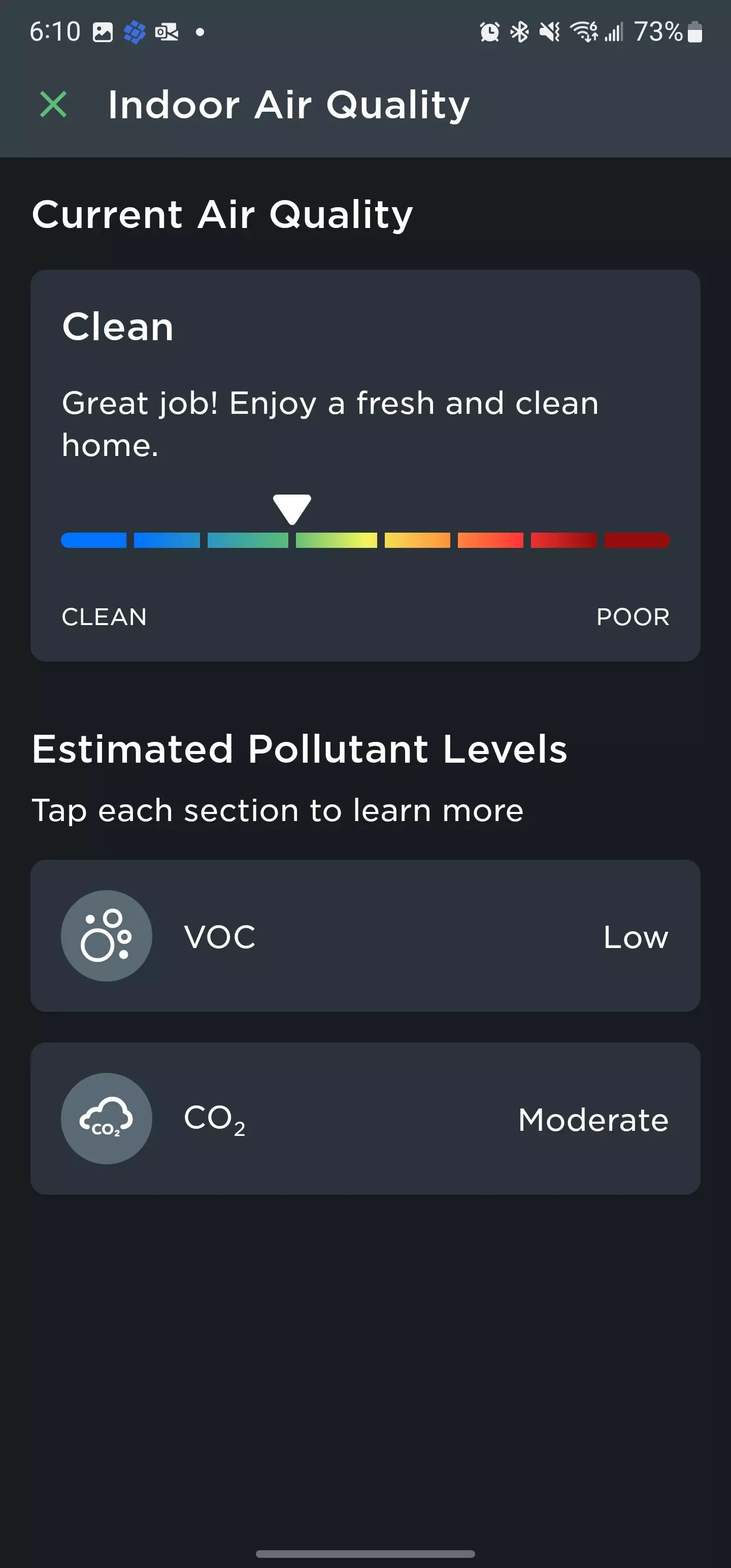 Lietotne ecobee, kas parāda gaisa kvalitātes rezultātus