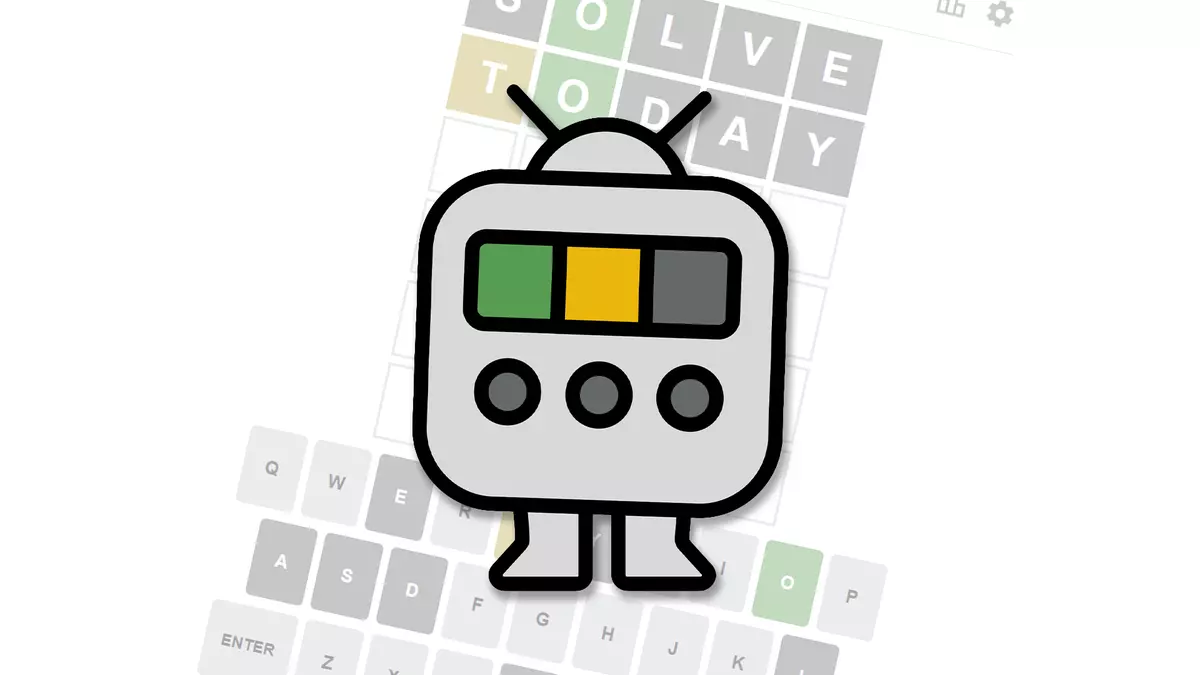 WordleBot-logotypen över ett spel Wordle