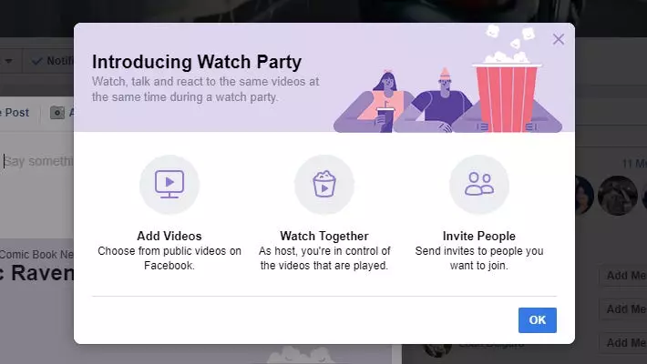 Naujasis „Facebook“ žiūrėjimo vakarėlis leidžia žiūrėti „Facebook“ vaizdo įrašus su draugais